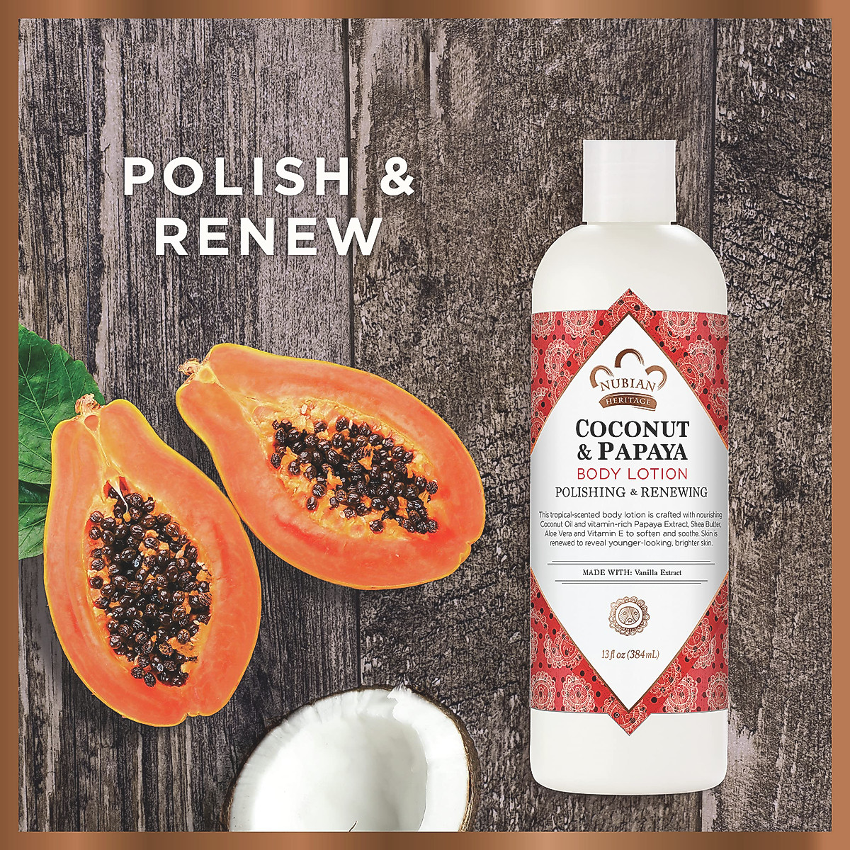 Nubian Heritage Body Lotion Coconut and Papaya For Dry Skin Paraben Free, 13 oz