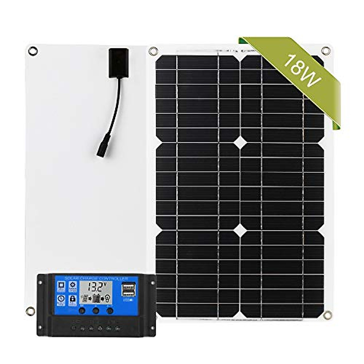 18W 12V Solar Panel Kit Off Grid Monocrystalline Module with Solar Charge Controller SAE Connection Cable Kits