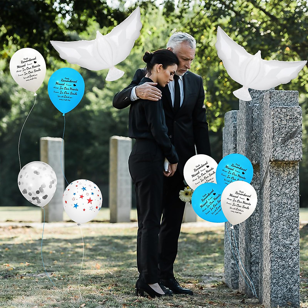 YFDFFSDCY 50 Pack White Dove Memorial Balloons to Release in Sky Biodegradable White and Blue Funeral Remembrance Balloons for Memorial Service, Sabbaths, Condolence, Celebration of Life Decorations