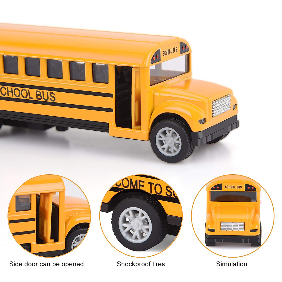Think Wing School Bus Toy for Toddlers - 5 Inch 2 Set Die-cast Play Vehicles Pull Back car for Kids