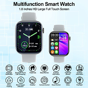 CHOKOVIE Smart Watch for Men Women, 1.8" Full Touch Screen Call/Receiver Dial Fitness Watch Heart Rate, Blood Oxygen,Sleep Monitor, Activity Tracker with Pedometer Stopwatch Smartwatch, Silver