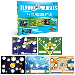 Marble Genius Flying Marbles Expansion Pack - 5 Boards + 100 Trivia Cards Set, Experience The Thrill of Racing, Includes an App with Additional Challenges That is Perfect for Kids, Teens, and Adults