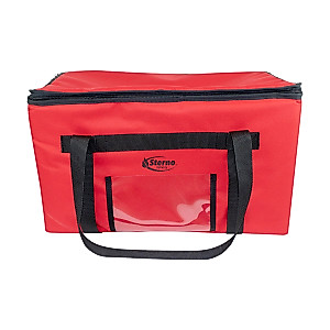 Sterno Delivery Leak Proof Insulated Bag, Hot and Cold Container for Catering and Food Transport, Durable Red Cloth Exterior with Tear-Resistant Vinyl Liner, 15”L x 23”W x 13.5”H