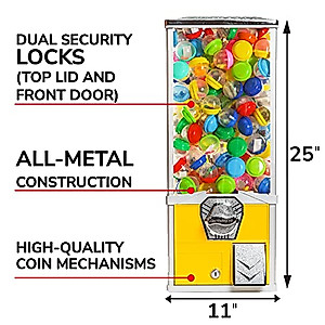 Vending Machine - Big Capsule Vending Machine with Stand - Prize Machine - Commercial Vending Machine for 2 Inch Round Capsules Gumballs Bouncy Balls - Yellow
