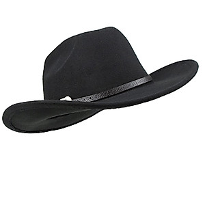 Classic Black Western Felt Roll Up Brim Cowboy and Cowgirl Hat for Women and Men - Decoration with Western Belt Bukle