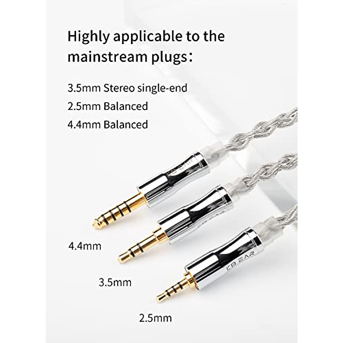 H HIFIHEAR 2Pin Earphone Cable,KBEAR Chord 4 Cores Graphene Mixedly Braided with OFC Silver-Plated Upgrade Wire,3.5mm Gold-Plated Detachable Cable Replacement Earphone Wire (Silver, 2Pin 0.78-3.5MM)