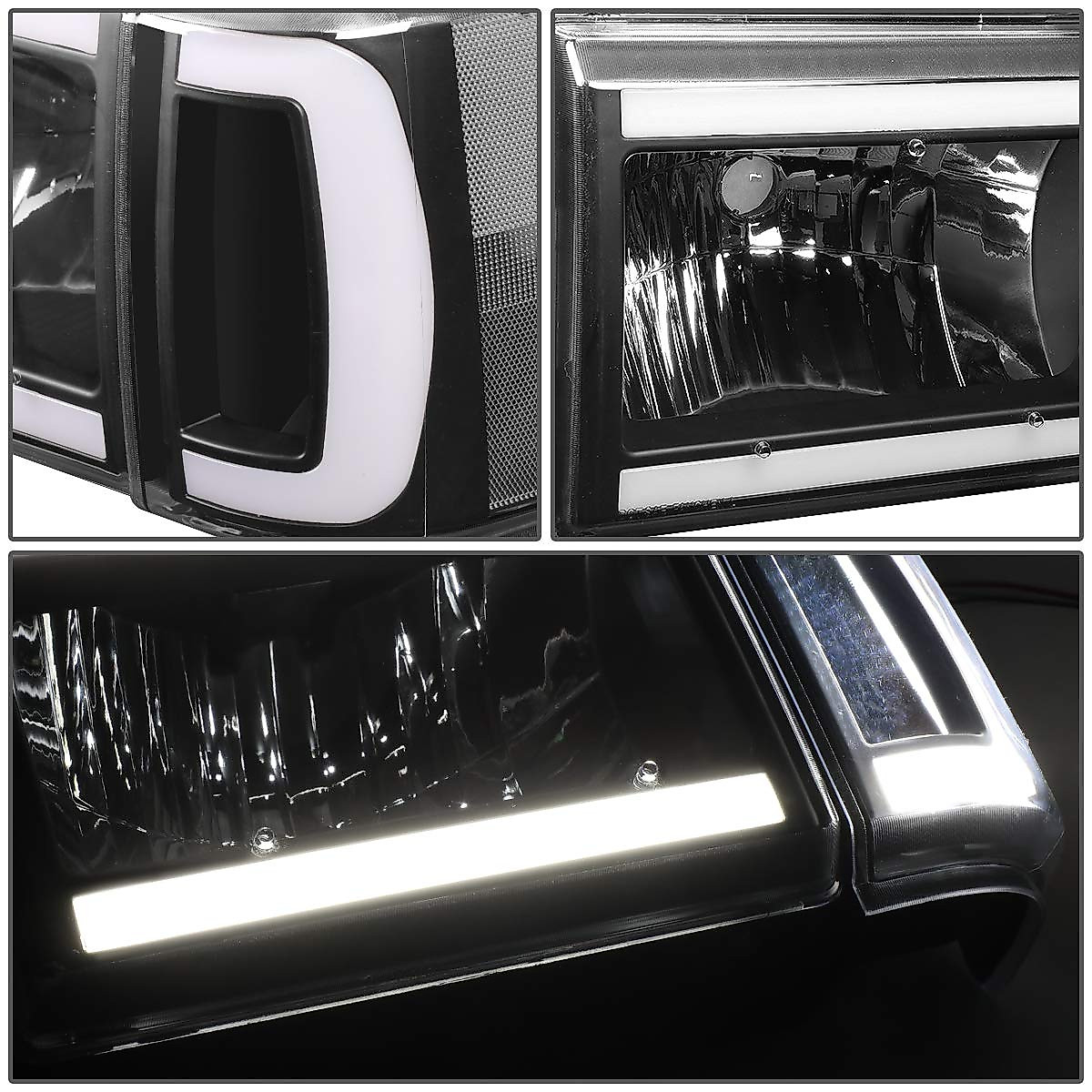 Auto Dynasty LED DRL Headlight Lamps Compatible with Ford F150 F250 F350 Bronco 87-91, Driver and Passenger Side, Black Housing Clear Corner