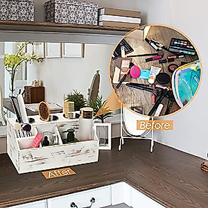 Wooden Hair Tool Organizer, Rustic Hair Dryer Holder ,Bathroom Organizer Countertop, Organizer for Vanity and Bathroom Accessories,Elegant Design Vanity Caddy Organizers for Makeup