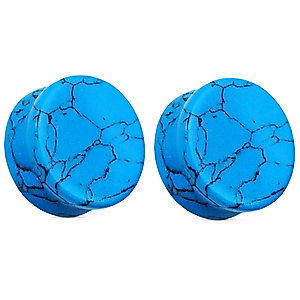 Zaya Body Jewelry Pair of Blue Turquoise Organic Stone Plugs Ear Gauges Tunnels 6g 2g 0g 00g 1/2 9/16 5/8 7/8 24mm (7/8)