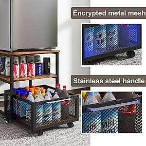 PUNCIA 19.7x19.7in Mini Fridge Stand with Storage and Wheels Heavy Duty Mini Fridge with 4 Lockable Wheels Table Beverage Refrigerator Stand for Coffee Bar Fridge Car for Office Home Bedroom Dorm