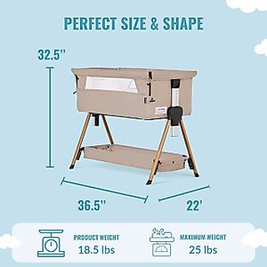 Dream On Me Lilly Bedside Bassinet for Baby, Lightweight and Portable Baby Bassinet, Seven Position Adjustable Height with Large Storage Area