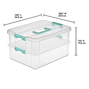 Sterilite Stack and Carry 2 Layer Handle Box, Stackable Plastic Small Storage Container with Latching Lid, Bin to Organize Crafts, Clear, 8-Pack