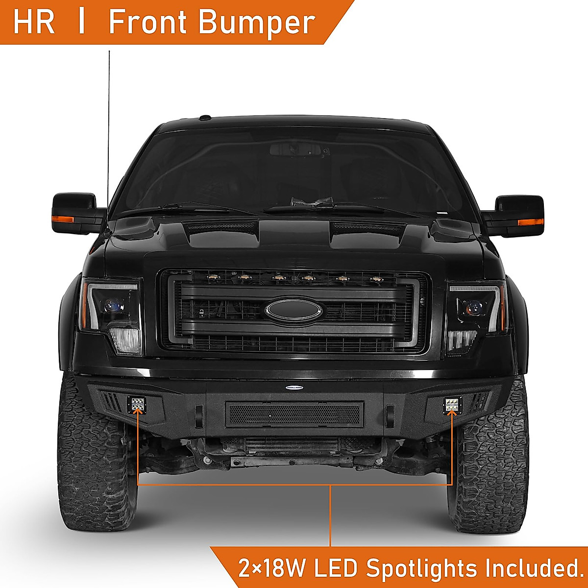 Hooke Road F150 Front Bumper, Full Width Steel Bumper w/LED Lights for Ford F-150 2009 2010 2011 2012 2013 2014 Pickup Truck (Excluding Raptor)