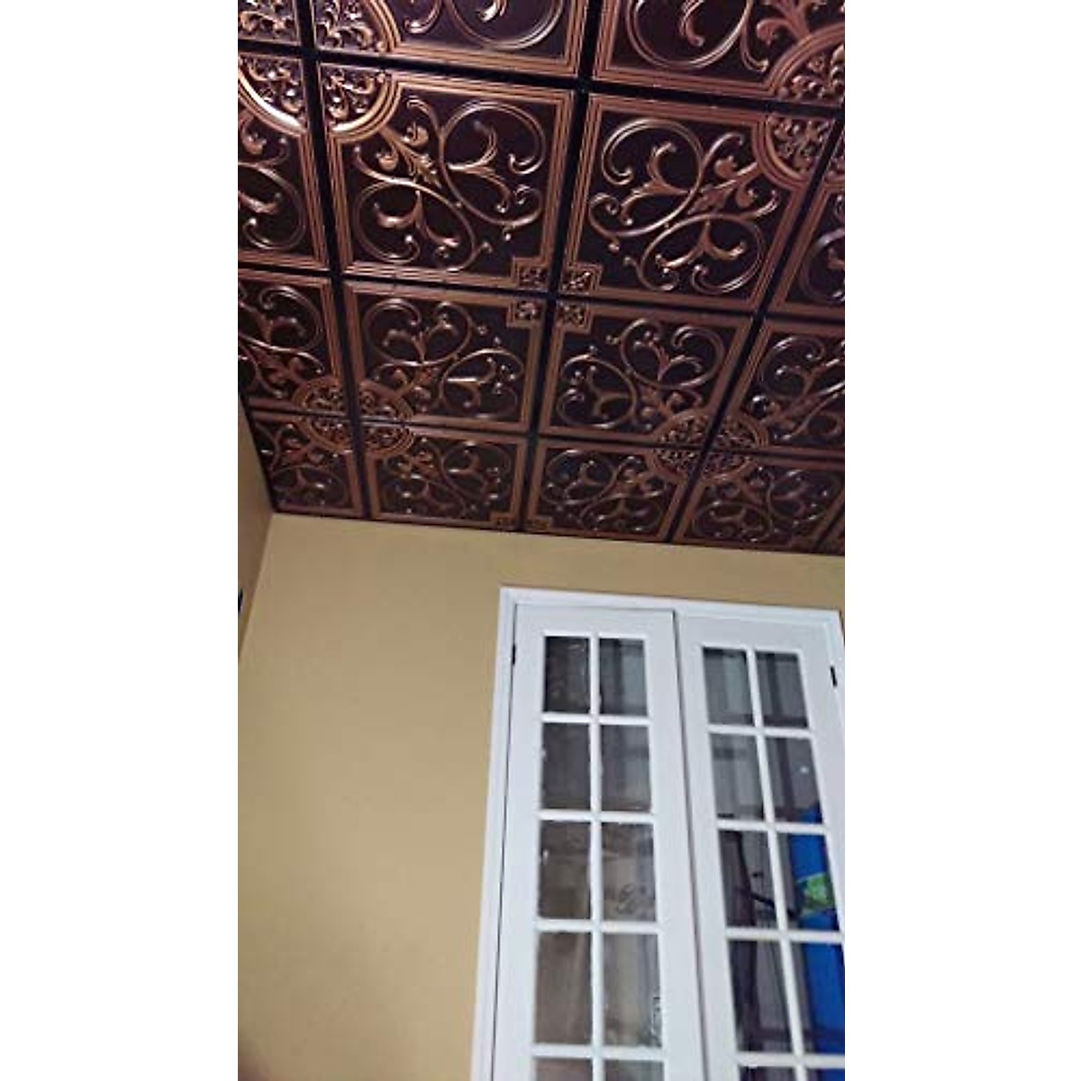 Lilies and Swirls-Faux Tin Ceiling Tile - Antique Copper 25-Pack