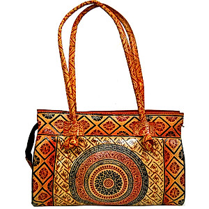 Mandala Design/Circles Design traditional Indian 100% Genuine Pure Shantiniketan Leather Shoulder Bag