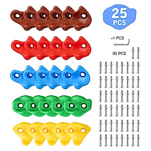 TOPNEW 25PCS Rock Climbing Holds for Kids, Large Climbing Holds for Play Set, Swingset - Adult Rock Wall Holds with Mounting Hardware for Indoor Outdoor Rock Climbing Wall