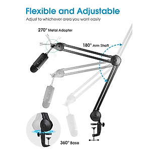 Puroma Microphone Arm Stand Adjustable Suspension Boom Scissor Arm Stand Upgraded Heavy Duty Microphone Stand with 5 Ties for Blue Yeti, Snowball, and Blue Yeti Nano (Medium)
