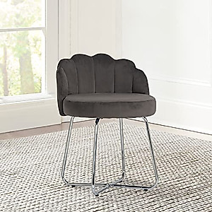 Hillsdale, Catalina Round Metal and Upholstered Vanity Stool with Scallop Back for Makeup Room or Bathroom, Dark Gray