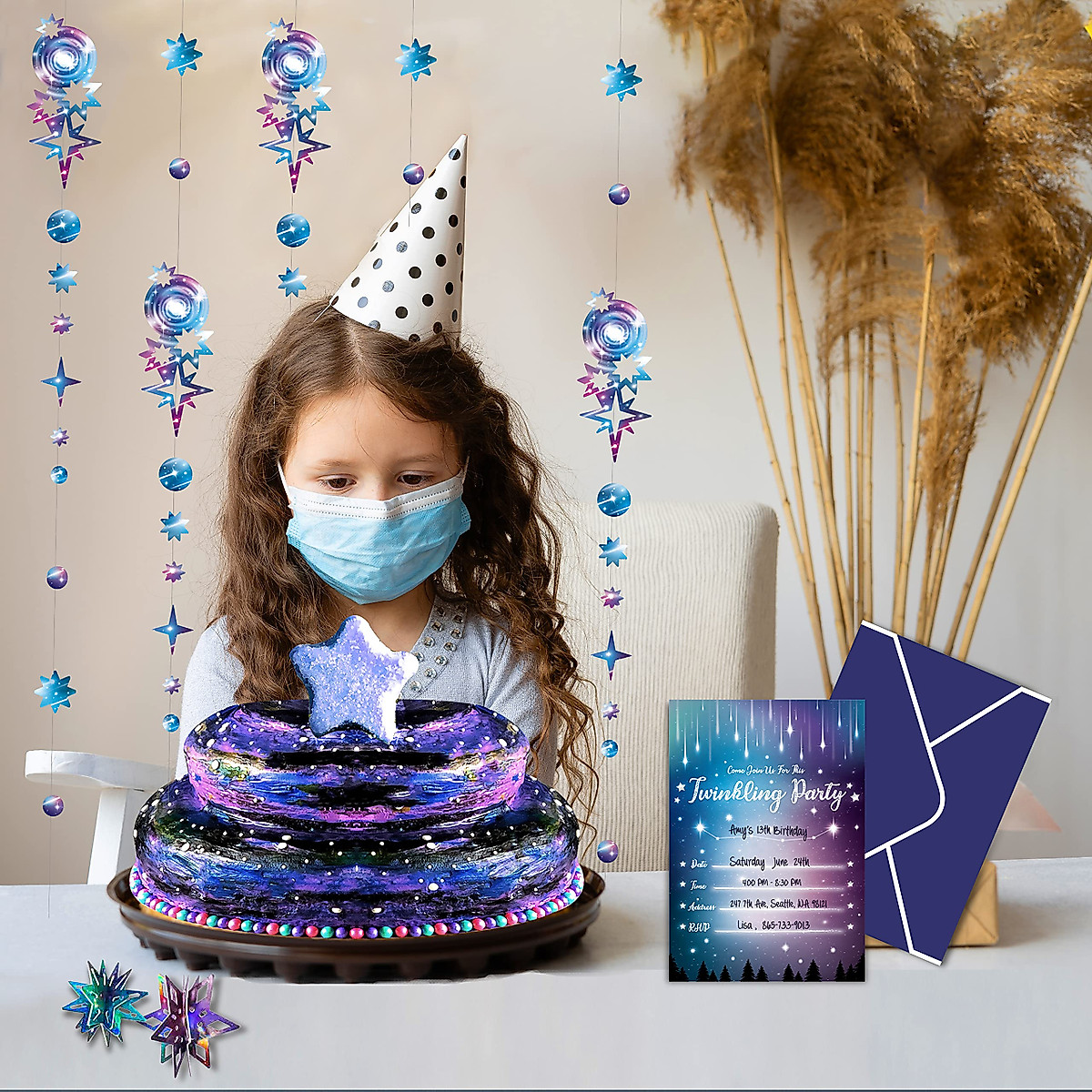 12 Set Romantic Aurora Shoting Star Party Invitation Card with Envenopes Galaxy Stickers for Universe Twinkle Litter Star Starry Night Birthday Bday Anniversary Baby Shower Party Supples