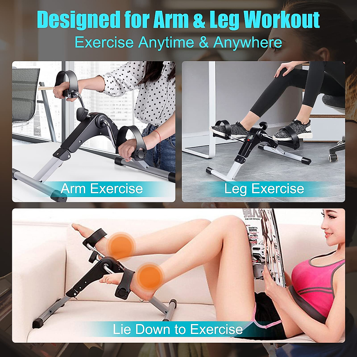 Goplus Mini Exercise Bike, Folding Under Desk Bike Pedal Exerciser with LCD Display, Adjustable Resistance, Portable Lightweight Foot Peddler Machine for Seniors Arms Legs Workout (Black)