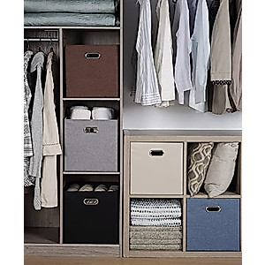 SunnyPoint Cloth Foldable Storage Basket Bin, Foldable Storage Cube Boxes Fabric Drawer with Metal Handle for Closet Shelf, Cabinet, Bookcase (10.5", Cream)