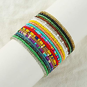 XIJIN 18 Pieces Elastic Beaded Anklets for Women Girls Handmade Beach Boho Colorful Beads Ankle Bracelets Set