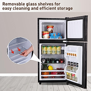 OOTDAY Compact Refrigerator, 3.4 Cu.Ft Small Fridge with Double Door, Apartment Size Refrigerator with 7 Level Adjustable Thermostat Control Perfect for Kitchen Dorm Apartment Office Black