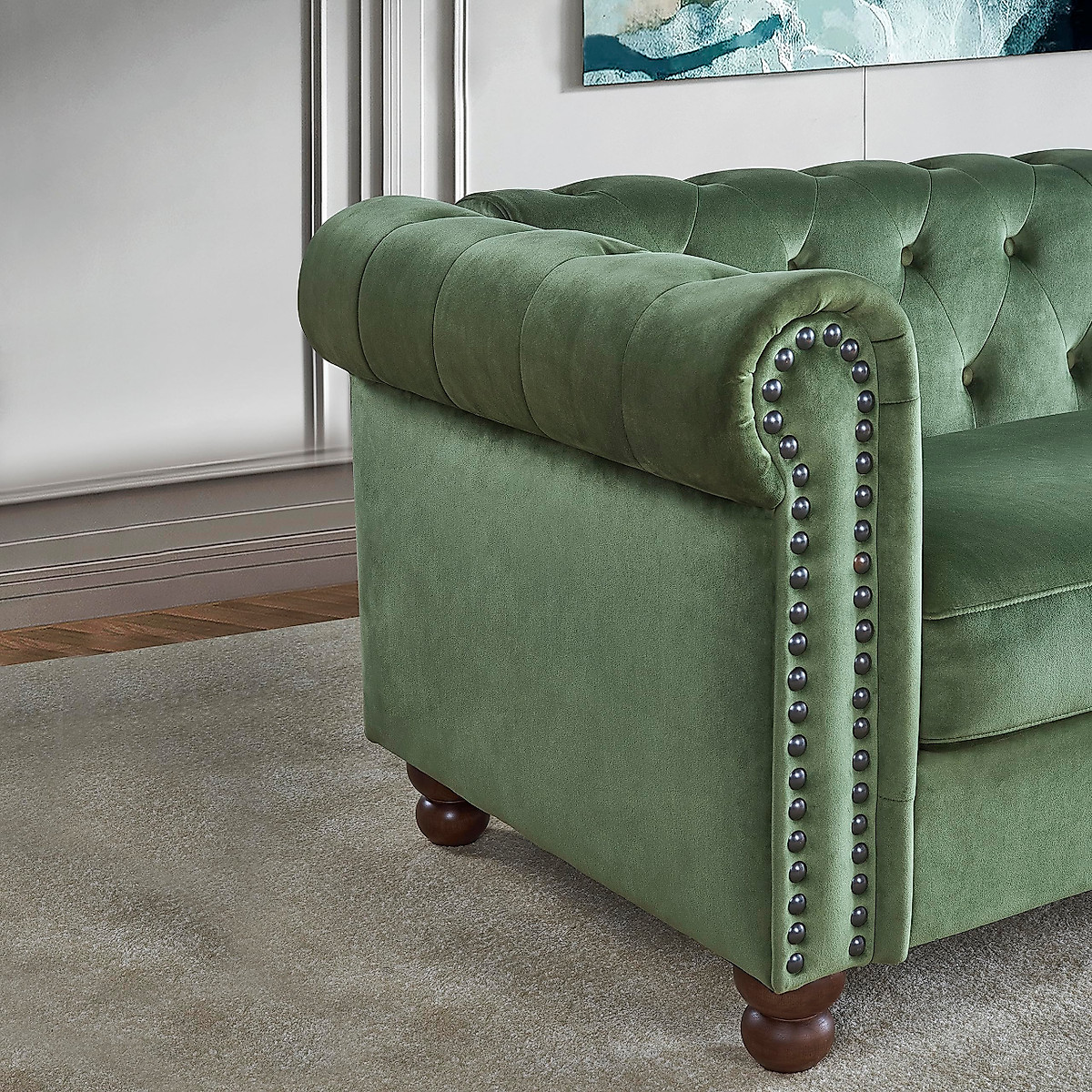 WILLIAMSPACE 80" Classic Chesterfield Sofa Couch for Living Room, 3 Seater Tufted Sofa with Scroll Arms, Upholstered Couch Furniture for Apartment Office, Fabric (Green)