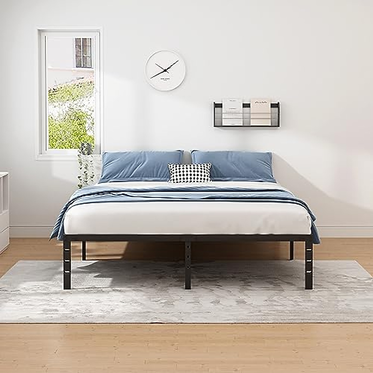 NEW JETO Metal Bed Frame-Simple and Atmospheric Platform, Storage Space Under The Heavy Duty Frame Bed, Durable Queen Size Suitable for Bedroom