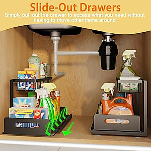 Stoigeld 2 Tier Under Sink Organizer and Storage for Kitchen,Pull Out Cabinet Organizer,Multi-Purpose Sink Organizer with Sliding Drawer for Bathroom - 2 Pcs