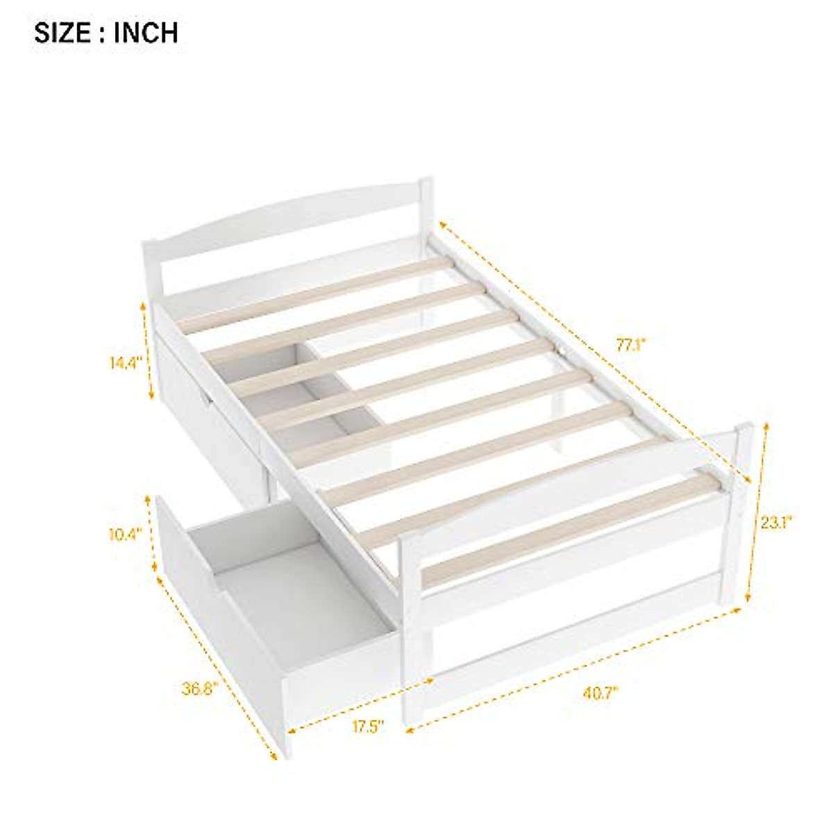 Lifeand Twin Size Daybed with 2 Drawers,Wood Storage Platform Bed for Kids Teens and Adults,No Box Spring Needed,White