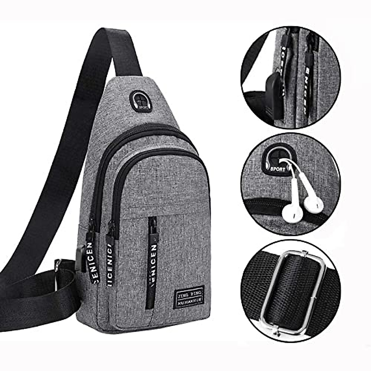Ausyst Multipurpose Crossbody Chest Bag Waterproof Strap Bag with USB Hole & Headphone Hole Sport Outdoor Hiking Backpack