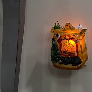 Sleeping Winter Bear by Fireplace 6 x 4 Inch Plastic Swivel Base Wall Plug In Night Light