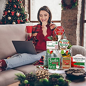 13 Pieces Winter Tiered Tray Decor Winter Table Farmhouse Centerpieces Decoration Elk Sled Tree Snowflake Wood Blocks Signs for Home Room Decor(Christmas Style)