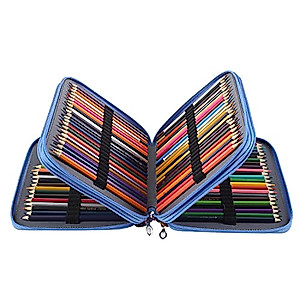 Shulaner 120 Slots Colored Pencil Case Organizer with Zipper Large Capacity Pen Holder Bag for Student or Artist Blue Flower