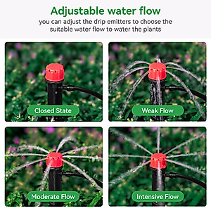 La Farah 100pcs Drip Irrigation Emitters for 1/4" Drip Irrigation Tubing,Adjustable 360 Degree Water Flow Drippers on 5" Arrow Stake, Garden Irrigation Drippers for (4-7mm) Watering System Kit