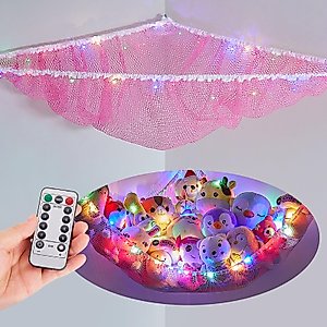 Beinou Stuffed Animals Net or Hammock Kids Toy Storage Organizer Holder Corner Stuffed Animals Storage Hanging Mesh For Kids Room Girls Playroom Decor
