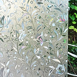 Window Privacy Film,No Glue Static Cling Film, Translucent, Anti UV, Decorative Living Room Kitchen Windows - Tulip Pattern -17.5inches x 78.7inches