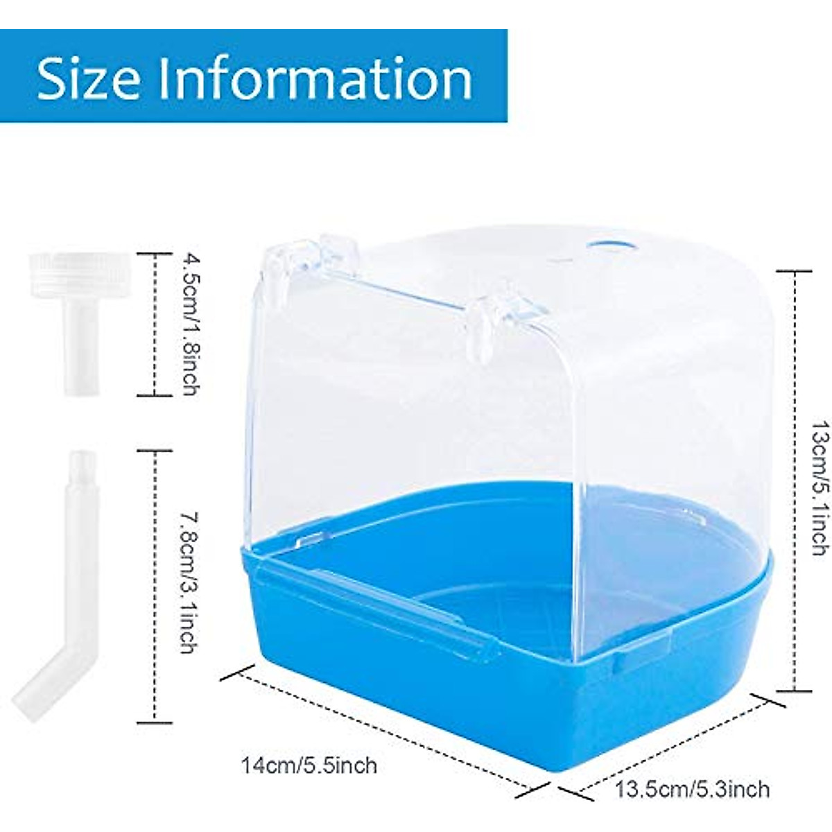 Bird Bath Box Bird Cage Accessory Supplies Bathing Parakeet Caged Bird Bathing Tub with Water Injector for Pet Small Birds Canary Budgies Parrot Parakeet Finch Canary Cockatiel Parrot Lovebird (Blue)