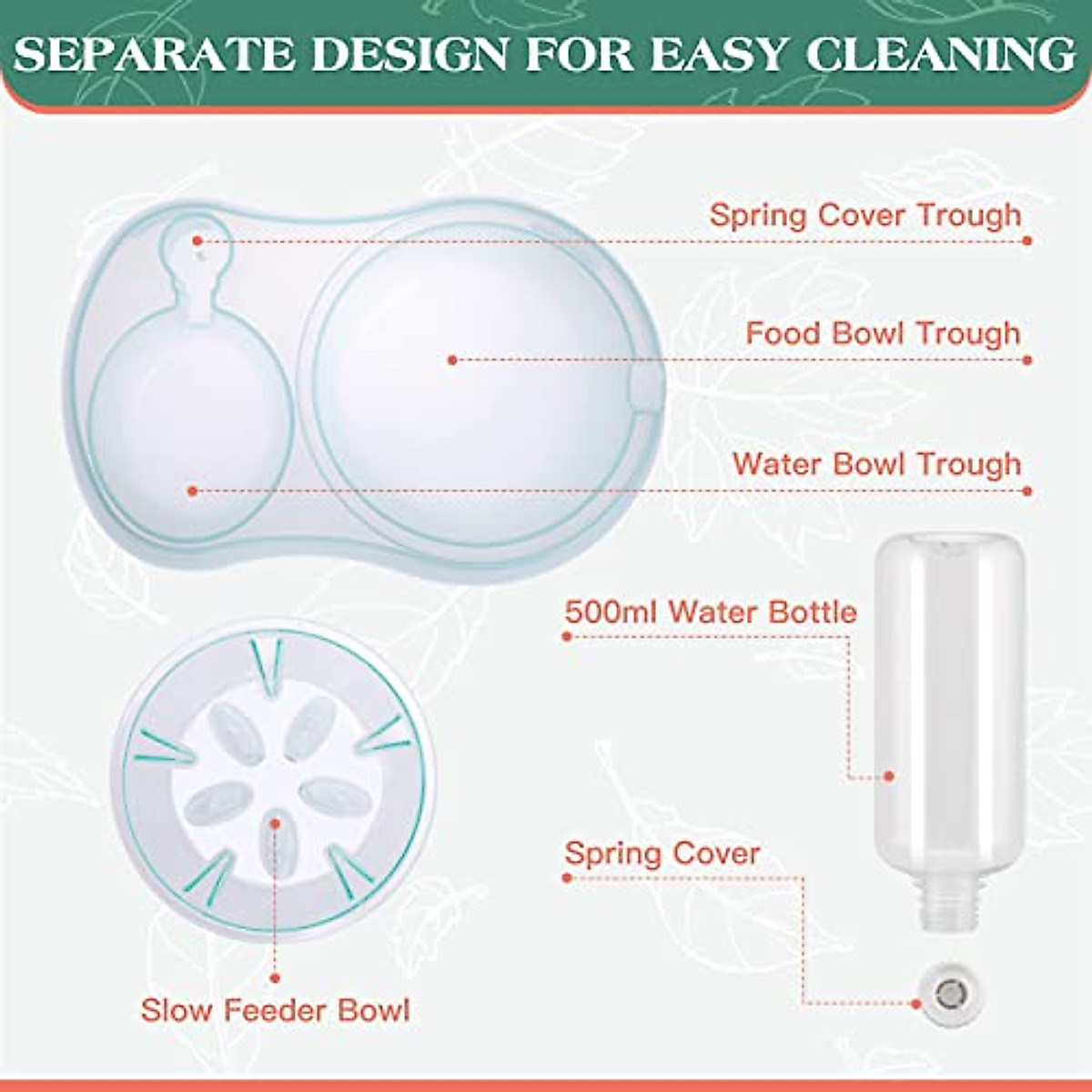 BINGPET Small Dog Bowls - Water and Food Bowl for Cat Dog - Slow Feeder Pet Bowl, Automatic Water Dispenser Detachable Feeder Bowls for Puppies and Cats