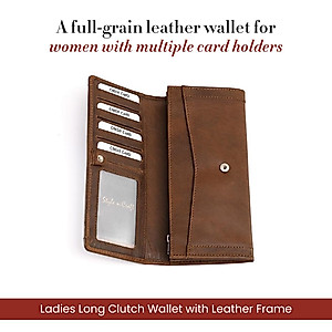 Style n Craft Ladies Long Clutch Wallet with Leather Frame, Full-Grain Leather Wallet for Women, Wallet with Multiple Card Holders, 2 Tone Vintage Effect, Oak (391106)