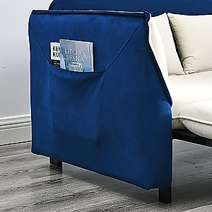 Verfur 3 in 1 Multi-Functional Futon Couch Pull Out Sleep, 2 Seater Convertible Loveseats Sofa with Adjustable Backrest,Comfy Upholstery Sofacama Sofabed, Blue White 57" Velvet w/ 4 Cushions