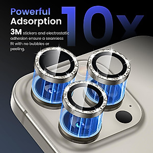 Tensea for iPhone 16 Pro Max/16 Pro/15 Pro Max/15 Pro/12 Pro Max Camera Lens Protector, Metal Aluminum Alloy Tempered Glass Cover Camera Screen Protector Accessories, Case Friendly