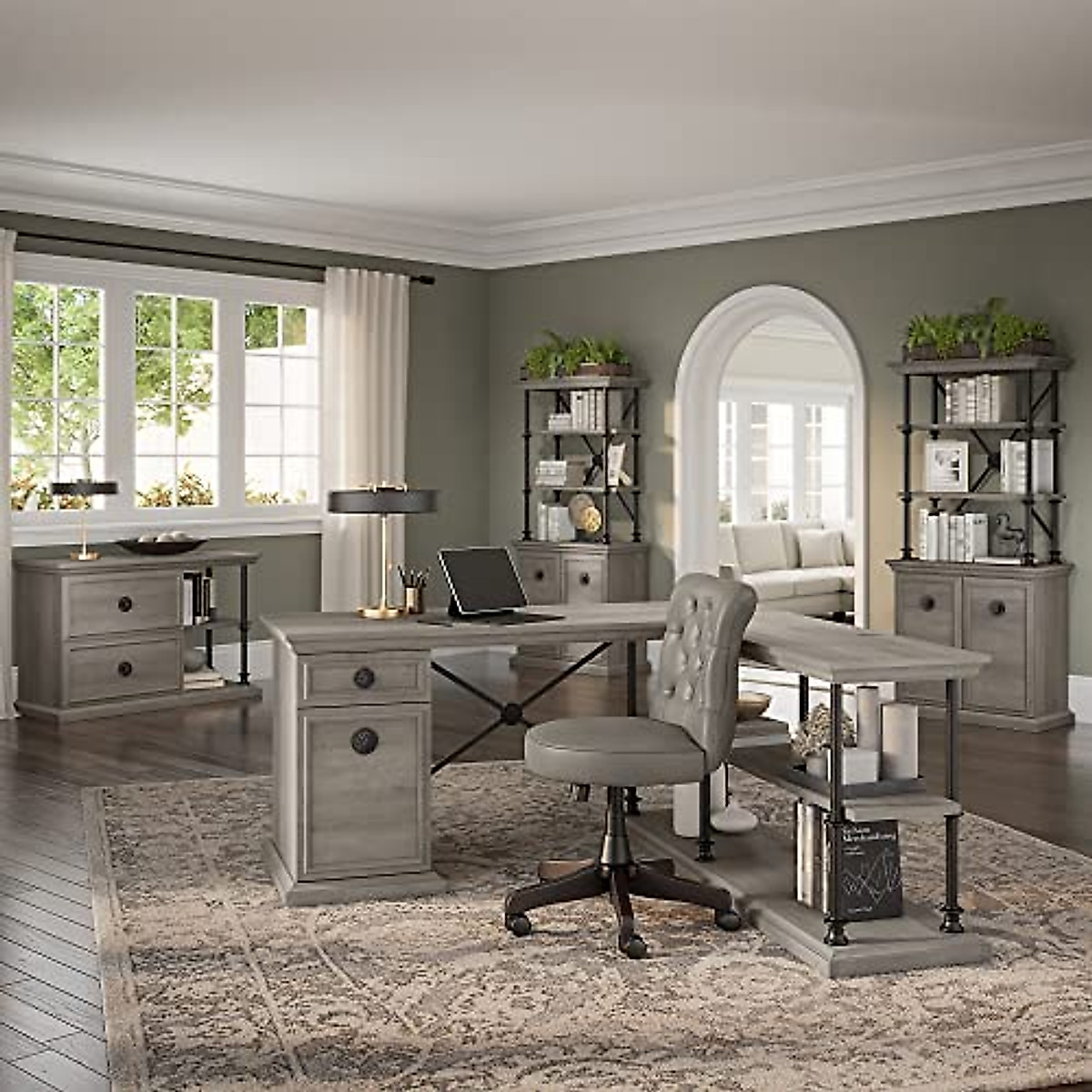 Bush Furniture Coliseum Designer Bookcase with Doors (Set of Two) in Driftwood Gray