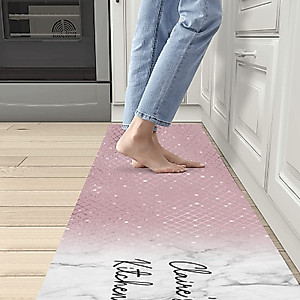 Grandkli Geometry Glitter Marble Rose Gold Personalized Kitchen Mat Rugs,Non Skid Door Mats for Kitchen Floor,Custom Area Rug for Bathroom Laundry Room Rug Decor 17"X48"