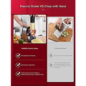FOHERE Electric Cheese Grater Shredder, Electric Salad Maker for Home Kitchen Use, One-Touch Easy Control, Electric Grater for Vegetables, Cheeses and Nuts, BPA-Free, Red