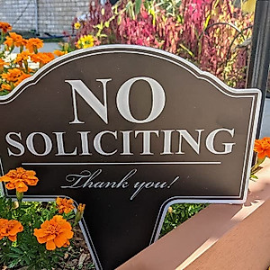 No Soliciting Aluminum Yard Sign with Integrated Stake, Lawn Sign, No Solicitors Metal Sign, Classy Non-Soliciting Sign for Home or Business Use 10x14