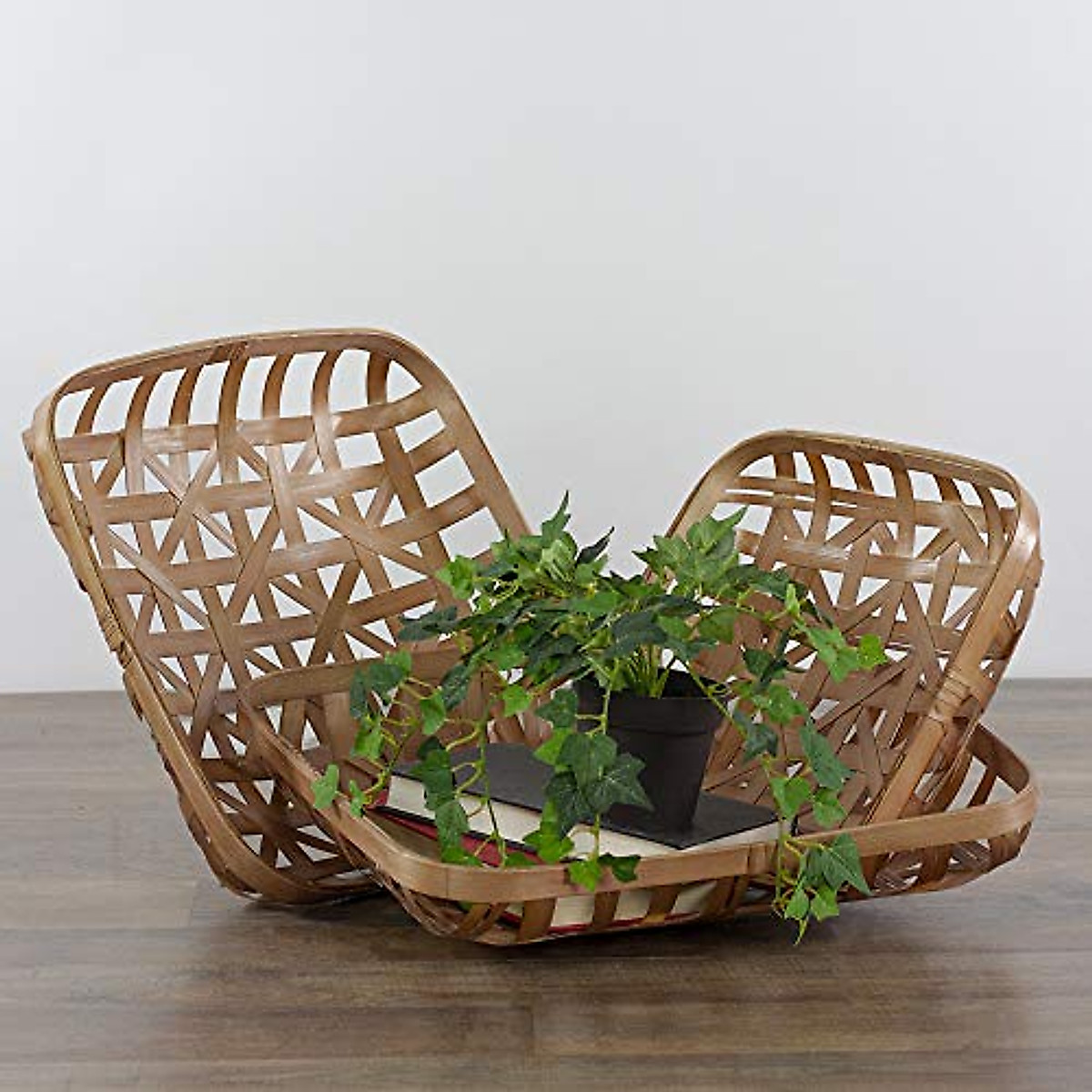 Set of 3 Brown Square Lattice Tobacco Table Top Baskets