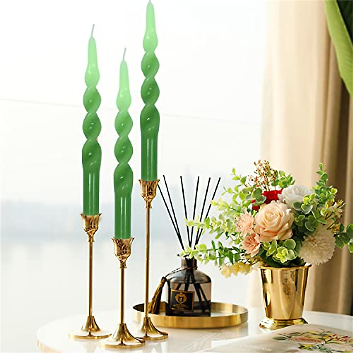 Spiral Taper Candle Dinner Candle Set 10 Inches Twisted Candlesticks 2 Color Handmade Dripless Candles Sticks for Wedding Celebration Anniversary Christmas Church