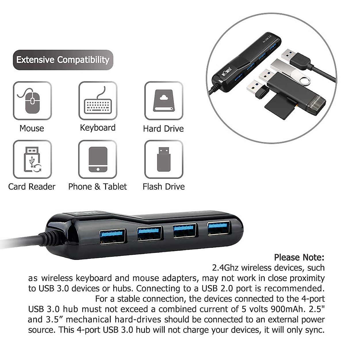 4 Ports USB 3.0 Hub, Ultra Slim Data Hub with High Speed Transfer Up to 5Gbps for iMac, MacBook, Mac Pro/Mini, Surface Pro, XPS, Notebook PC, Laptop USB Flash Drive Mobile Hard Drive